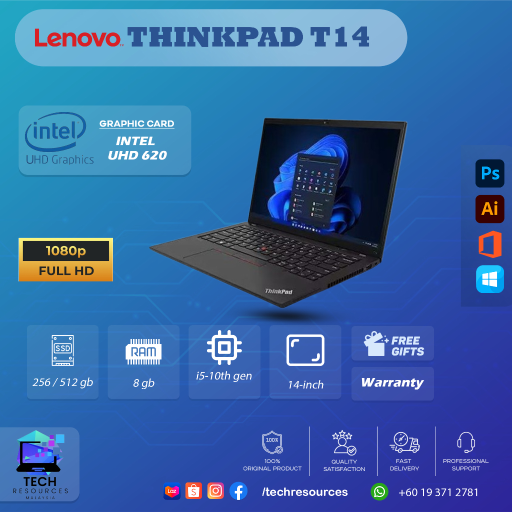 Lenovo Thinkpad T14 Gen 1 | i5-10th gen Laptop | 8GB-16GB RAM | 256B ...
